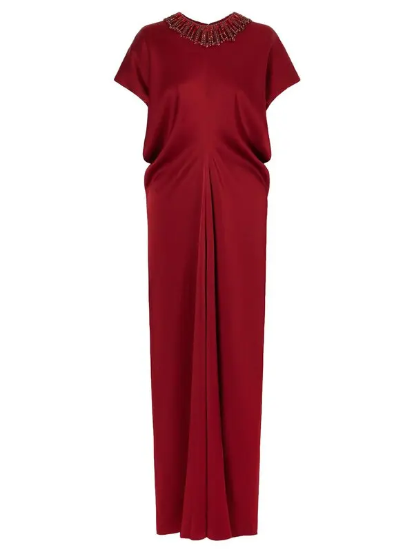 Jenny Packham Novak Crystal-embellished Draped Satin Gown - Red