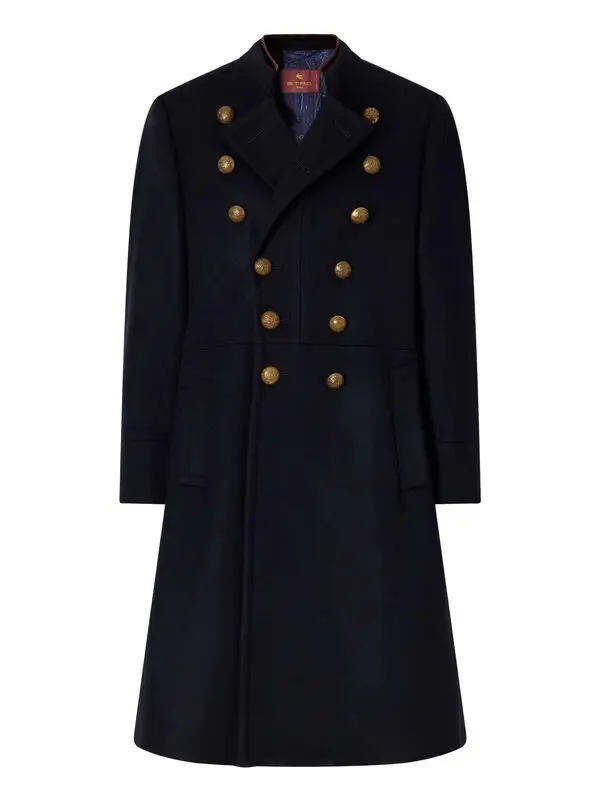 Etro Double-breasted Felted Wool-blend Coat - Navy