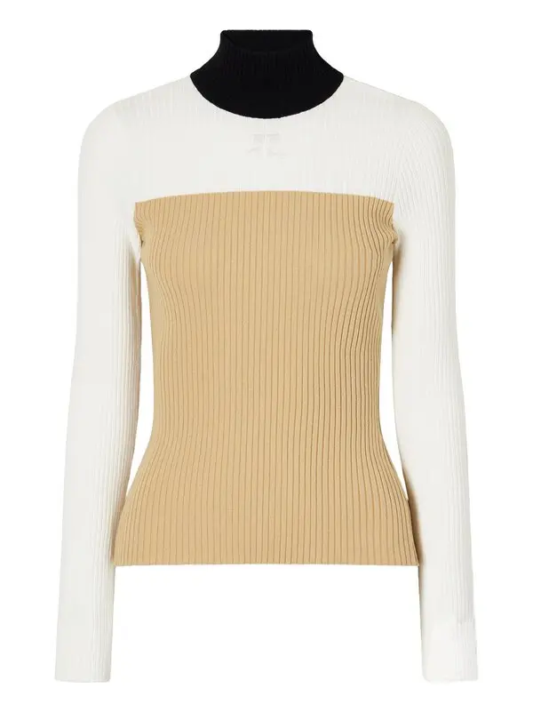 COURREGES Logo-embroidered Ribbed Jersey Sweater - Multi