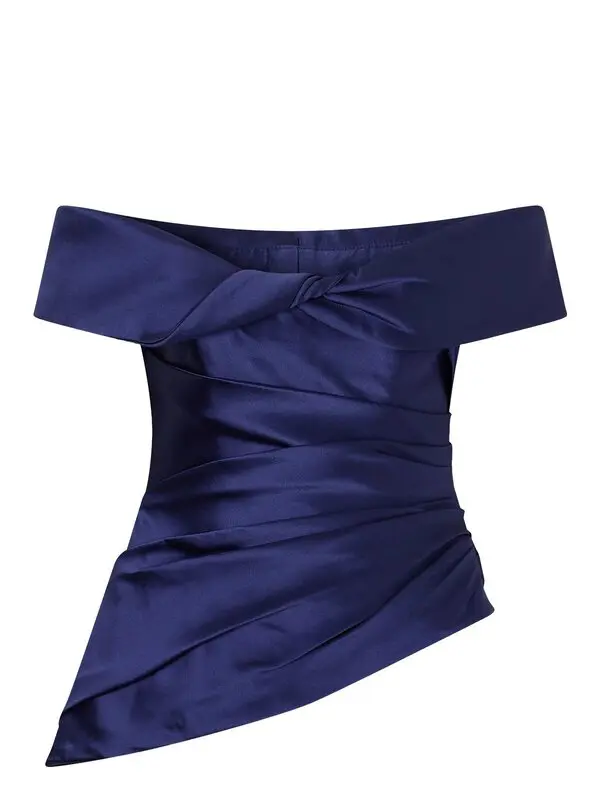Costarellos Devina Off-the-shoulder Draped Duchess-satin Blouse - Blue