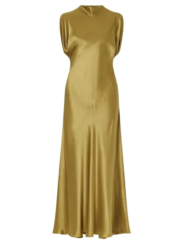 ABADIA Quinn Silk-satin Midi Dress - Chartreuse