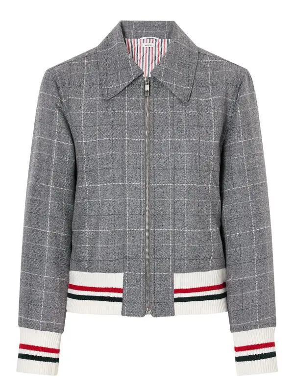 Thom Browne Cropped Padded Rib-trimmed Checked Wool-tweed Jacket - Gray