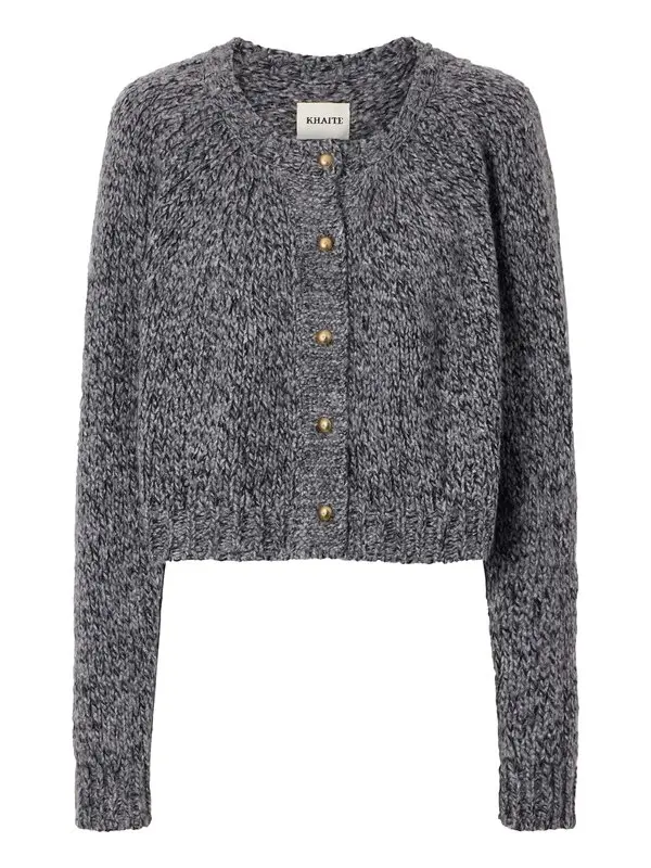 Khaite Niels Cropped Cashmere And Silk-blend Mélange Cardigan - Light Gray