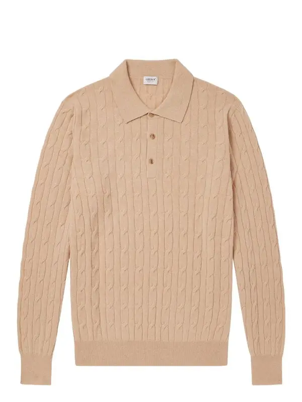 GHIAIA Cable-knit Cashmere Polo Sweater - Brown