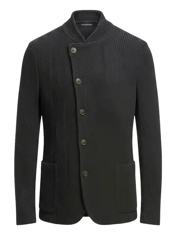 Emporio Armani Asymmetric-fastening Textured-knit Cardigan - Grey