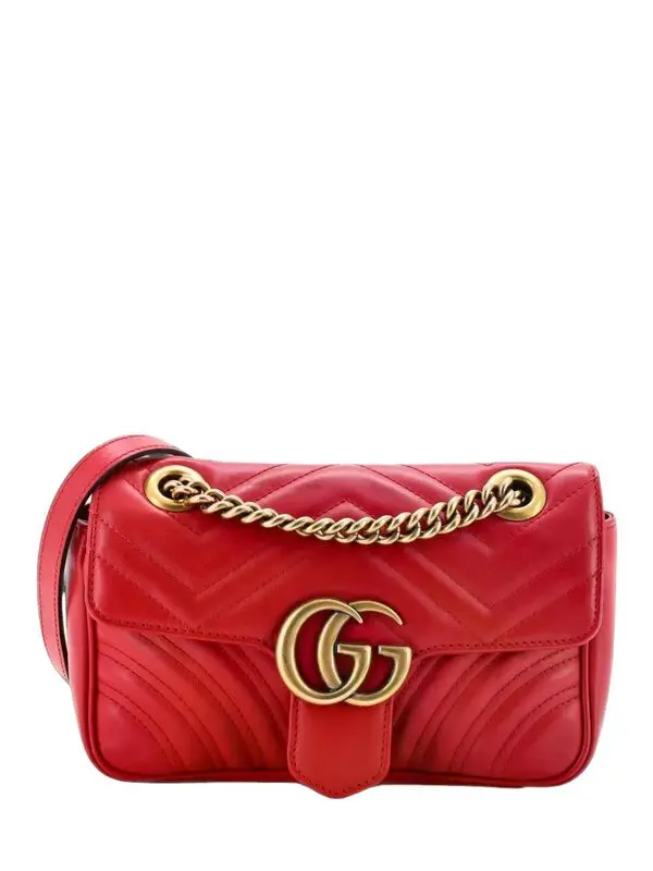 Gucci Gg Marmont Flap Bag Matelasse Leather Mini Crossbody Bag - Red