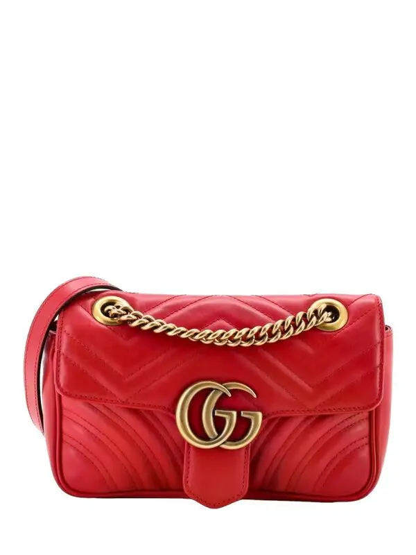 Gucci Gg Marmont Flap Bag Matelasse Leather Mini Crossbody Bag - Red