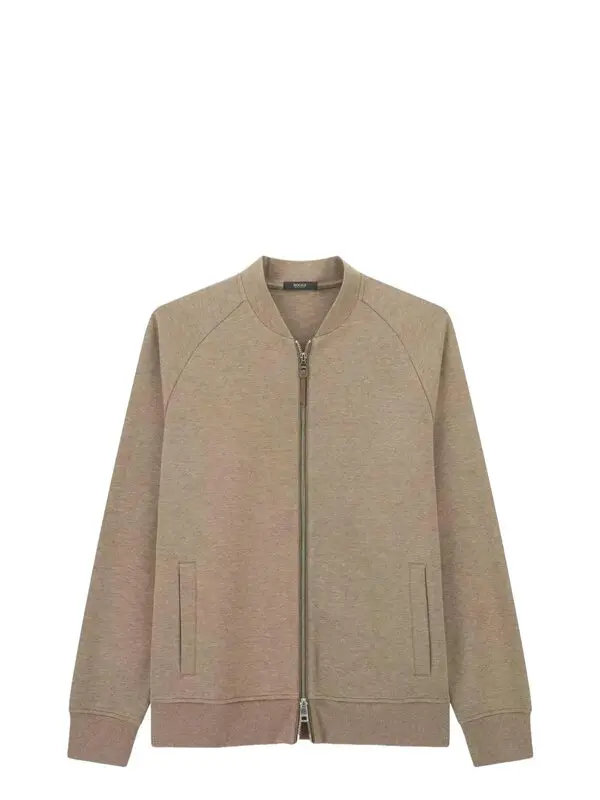Boggi Milano Full-zip Sweatshirt In Scuba Cotton Blend Mélange - Neutrals