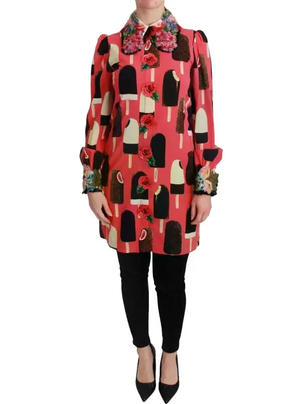 Dolce & Gabbana Ice Cream-print Floral-appliqué Dress - Red