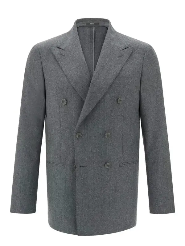 Boggi Milano Double-breasted Wool Flannel Blazer - Grey