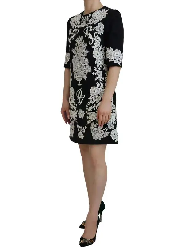 Dolce & Gabbana Floral-embroidered Dg Logo Dress - Black