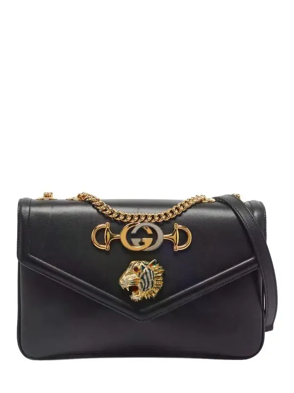 Gucci Rajah Interlocking G Horsebit Shoulder Bag - Black