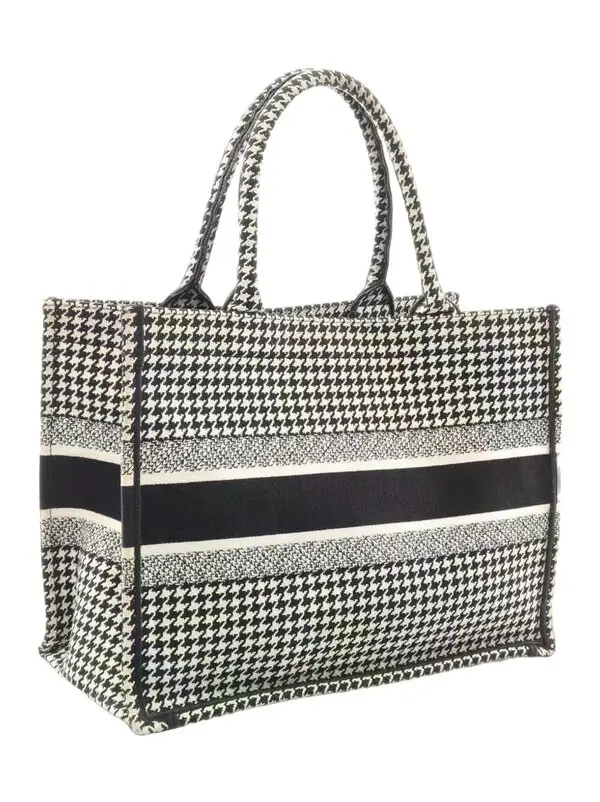 Dior 2000s Medium Book Tote Houndstooth Tote Bag - Black