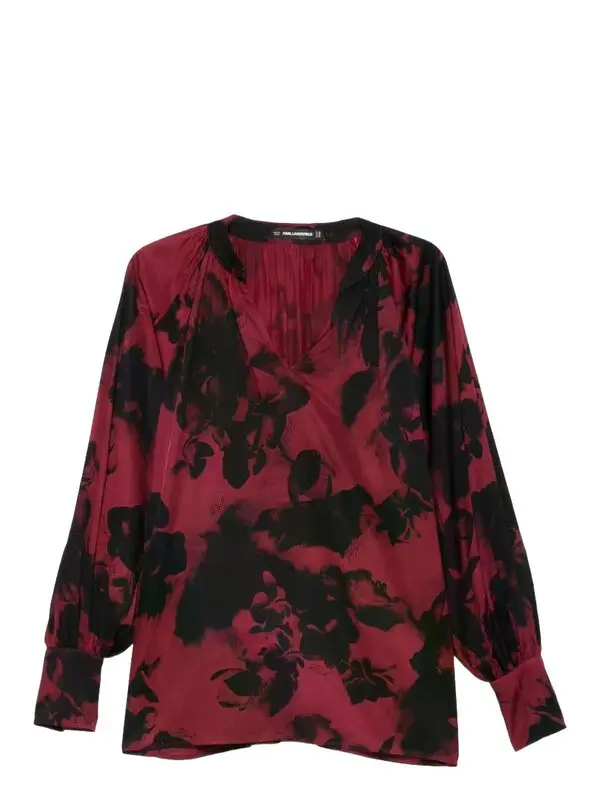 Karl Lagerfeld Floral-print V-neck Blouse - Red