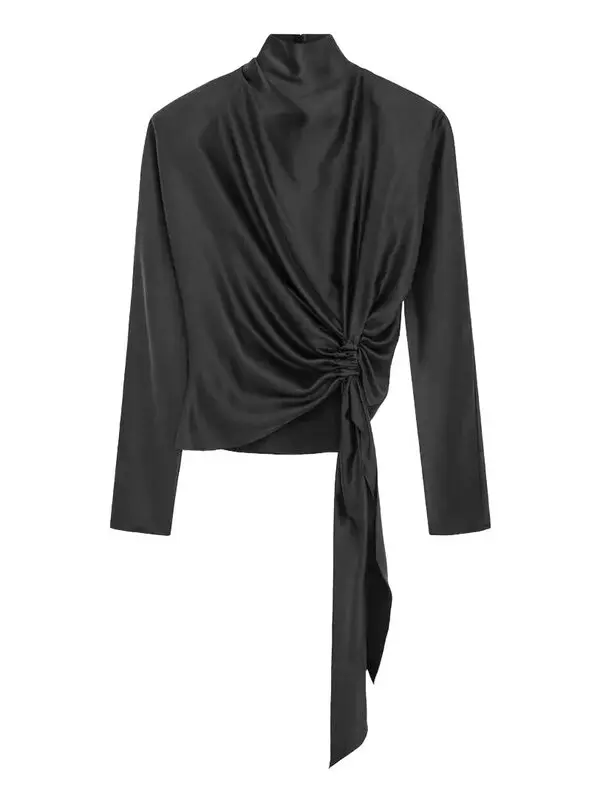 16Arlington Lambro Knotted Silk Top - Black