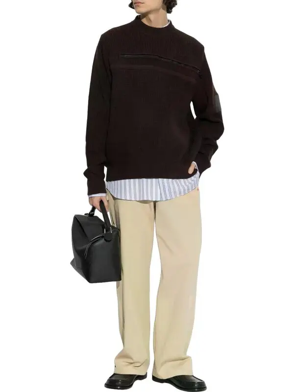 Loewe Zip-detail Ribbed-knit Sweater - Brown