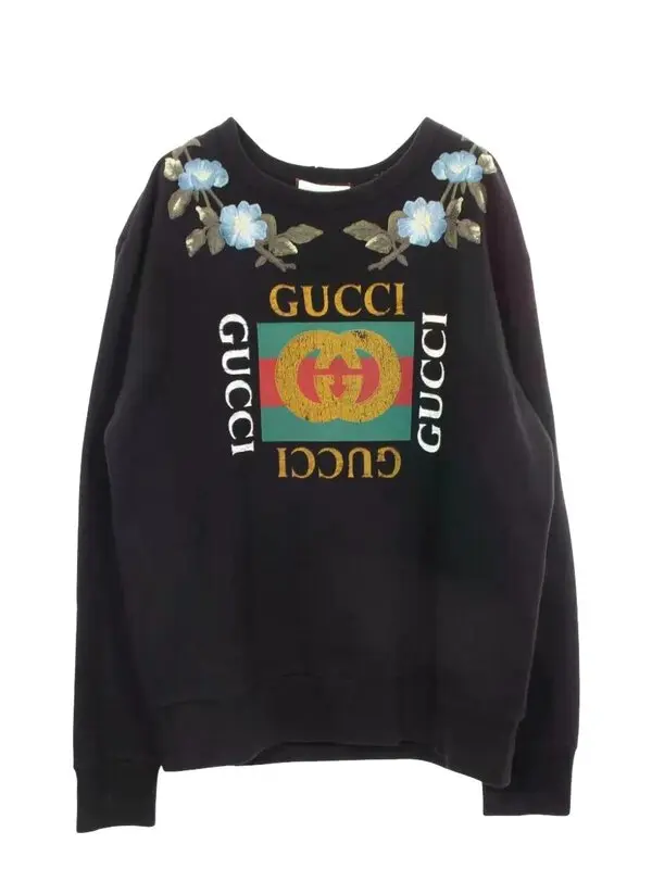 Gucci 2010s Embroidered Logo-print Sweatshirt - Black