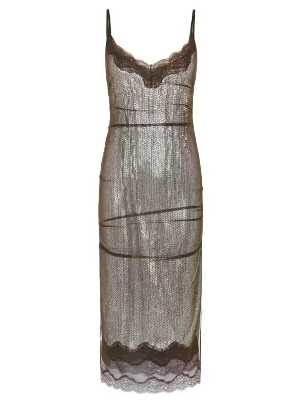 16Arlington Andrea Lace-trimmed Sequin-embellished Midi Dress - Silver