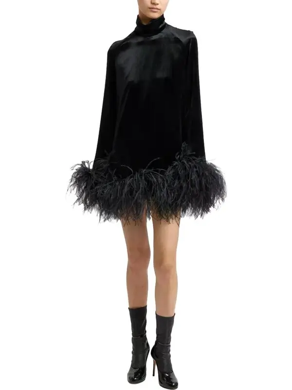 16Arlington Loire Feather-trim Mini Dress - Black