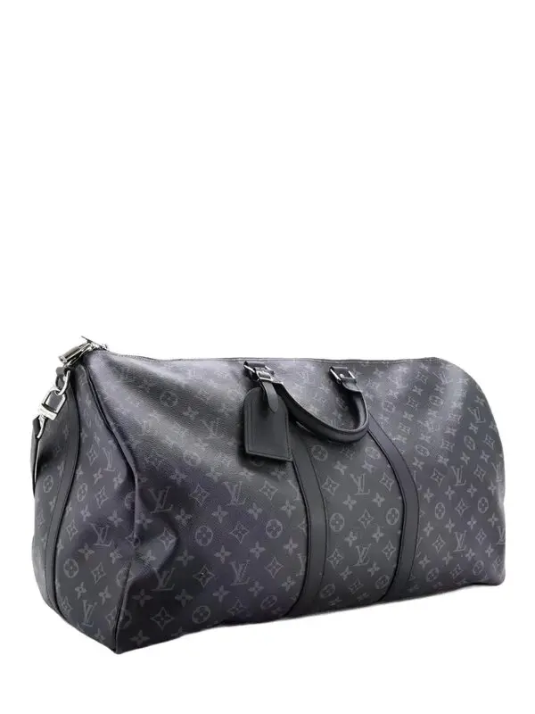 LOUIS VUITTON Keepall Bandouliere Bag Monogram Eclipse Canvas 55 Travel Bag - Black