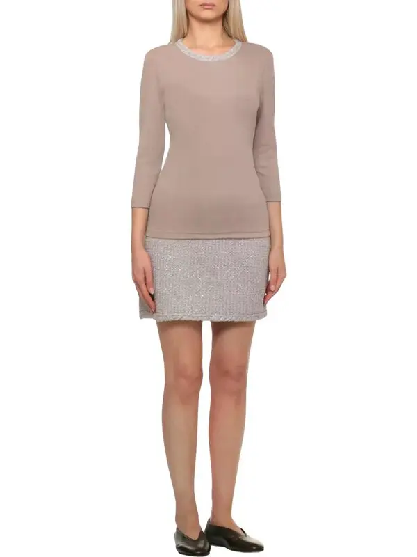 Fabiana Filippi Sequin-embellished Three-quarter Sleeve T-shirt - Neutrals