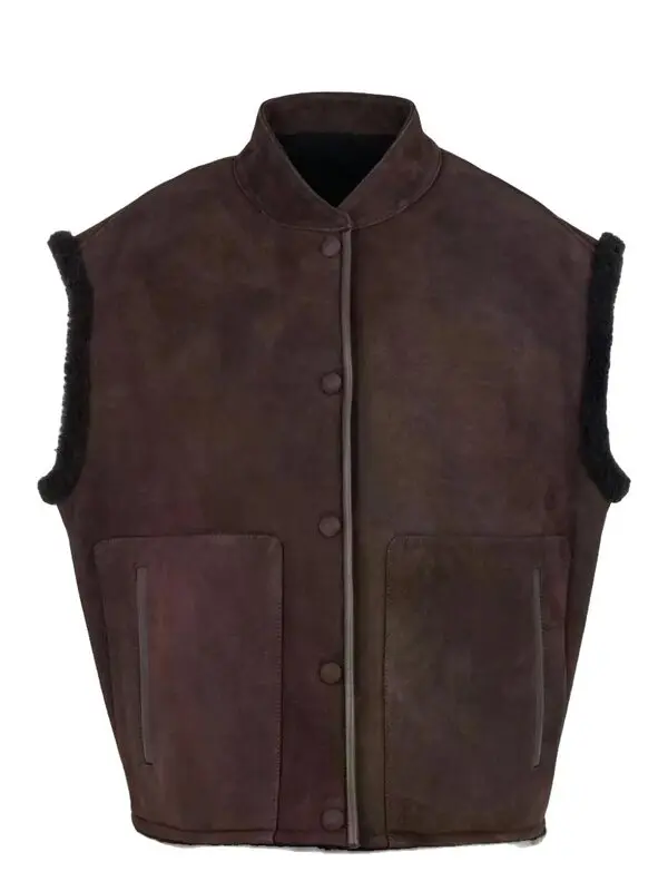 YVES SALOMON Shearling-trim Sleeveless Gilet - Brown