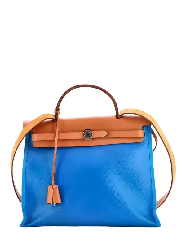 Hermès Herbag Zip Berline Vache Canvas And Leather 31 Shoulder Bag - Blue