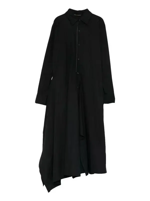 Yohji Yamamoto Cotton Broad Draped Shirt Dress - Black