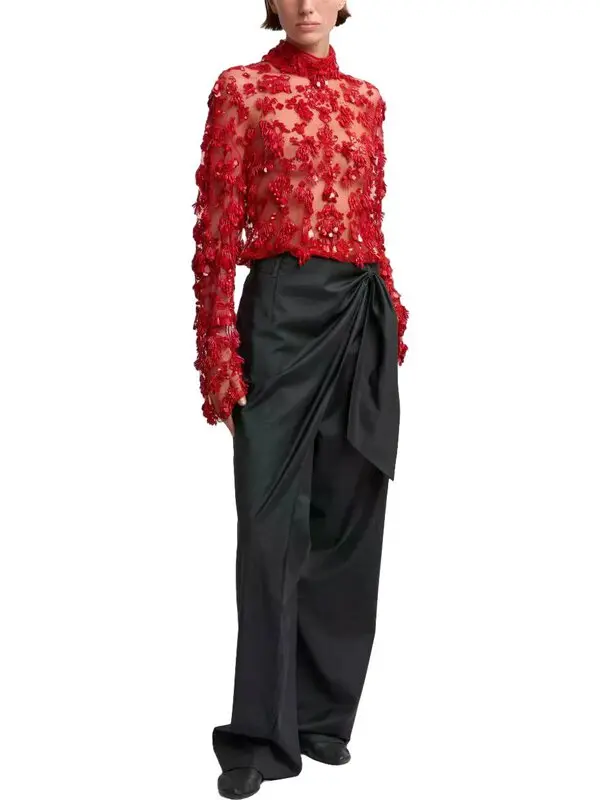 16Arlington Olarna Embroidered Sequin-embellished Blouse - Red