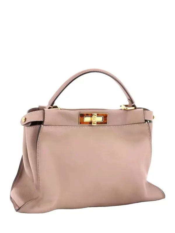 Fendi Peekaboo Bag Leather With Tortoise Detail Regular Shoulder Bag - Neutrals