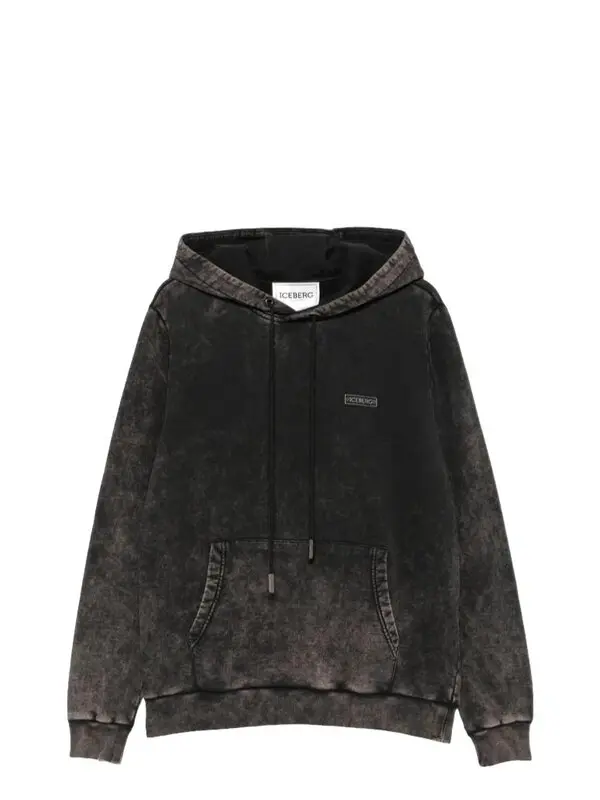 Iceberg Acid-wash Logo-patch Hoodie - Black