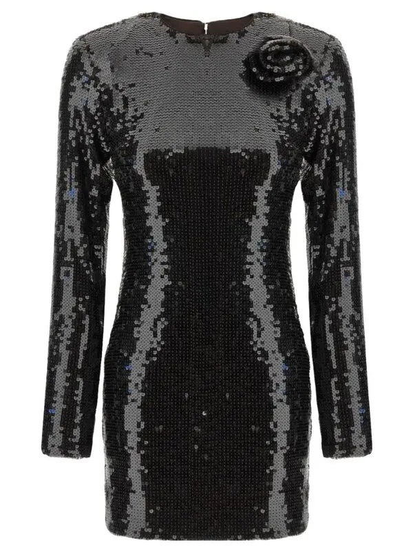 ROTATE BY BIRGER CHRISTENSEN Sequin Flower Mini Dress - Black