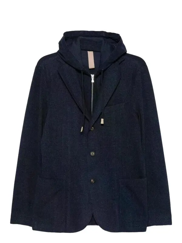 Eleventy Hooded Waffle-knit Jacket - Blue