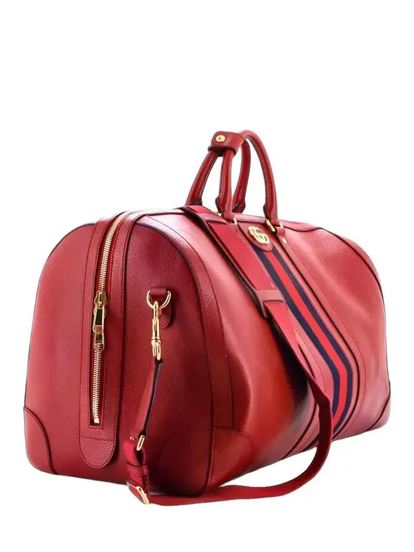 Gucci Savoy Web Convertible Duffle Bag Leather Large Travel Bag - Red