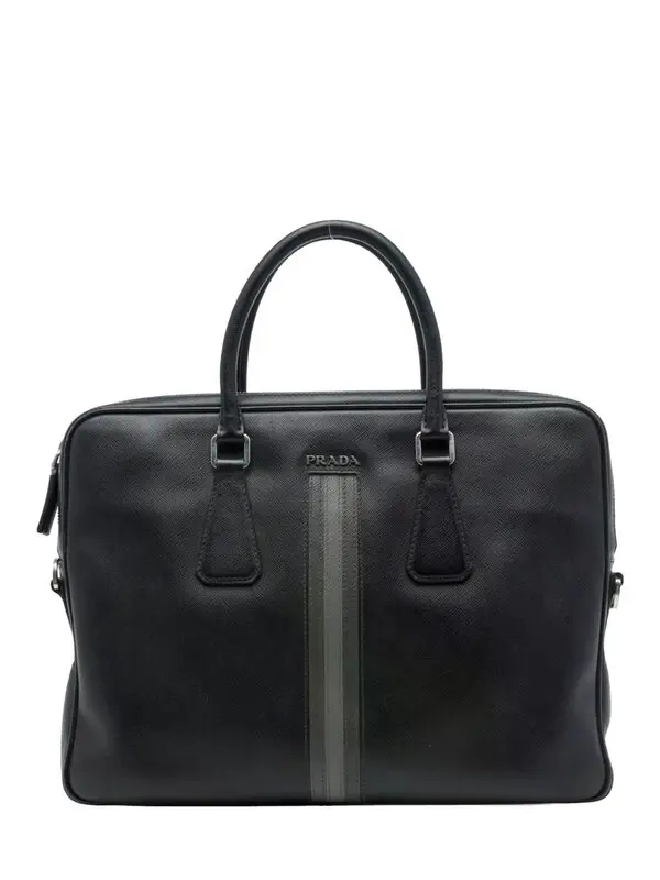 Prada 2000-2013 Saffiano Striped Business Bag - Black