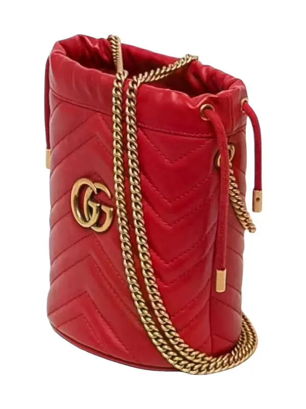 Gucci 2016-2026 Small Gg Marmont Matelasse Calfskin Bucket Bag - Red