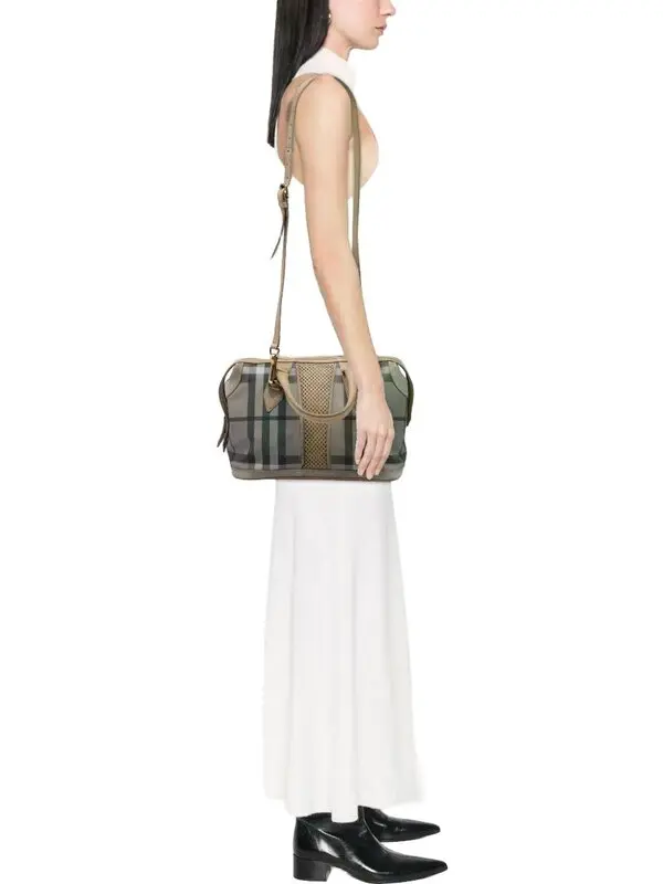 Burberry 2000-2017 Smoke Check Coated Canvas Gilmoure Satchel - Grey