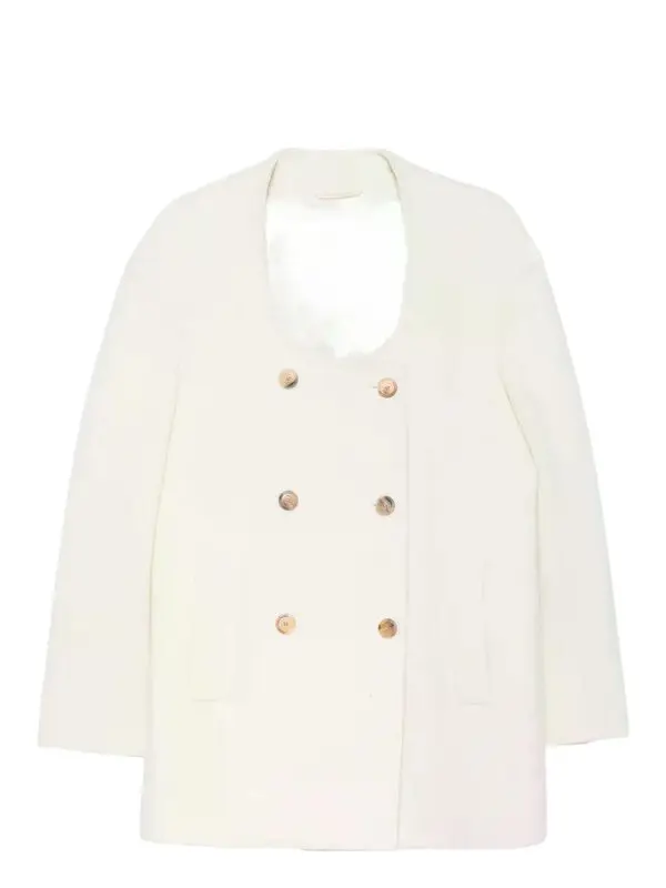 Malo Double-breasted Scoop-neck Coat - Neutrals