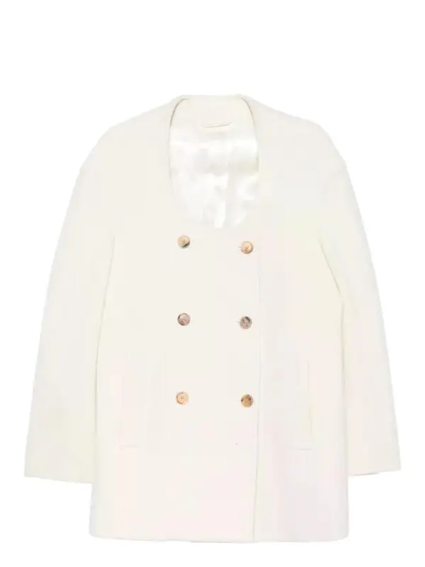 Malo Double-breasted Scoop-neck Coat - Neutrals
