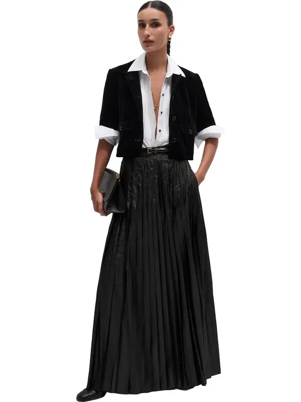 ME+EM Metallic Dramatic Pleated Full Length Skirt - Black