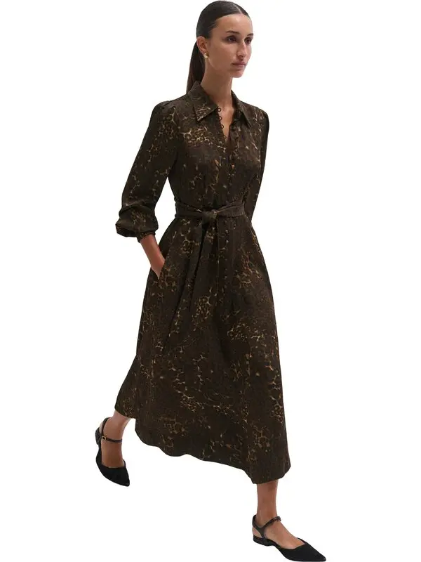 ME+EM Leopard Print Midi Dress + Tie - Brown Multi