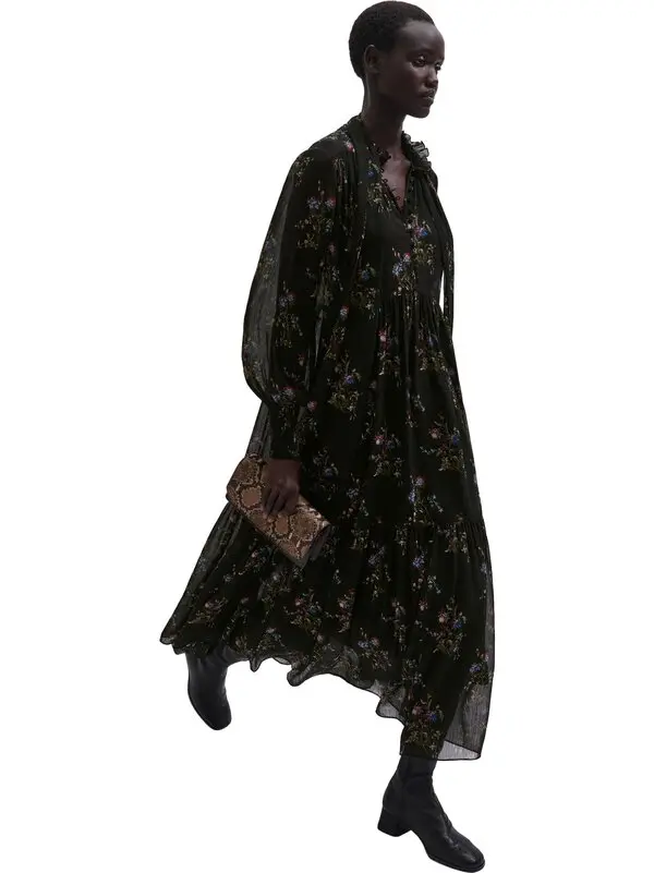 ME+EM Wild Winter Floral Print Maxi Dress With Cami + Belt - Black Multi