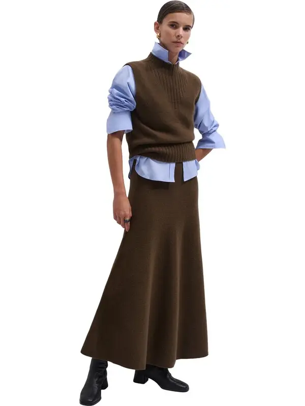 ME+EM Felted Merino Relaxed Knit Maxi Skirt - Bronzed Brown