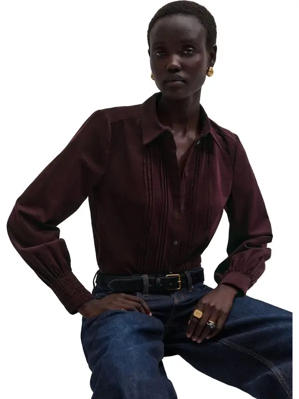 ME+EM Micro Cord Slim Fitting Blouse - Merlot