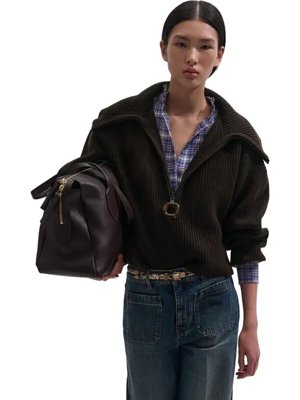 ME+EM Sculptural Zip Sweater - Dark Chocolate
