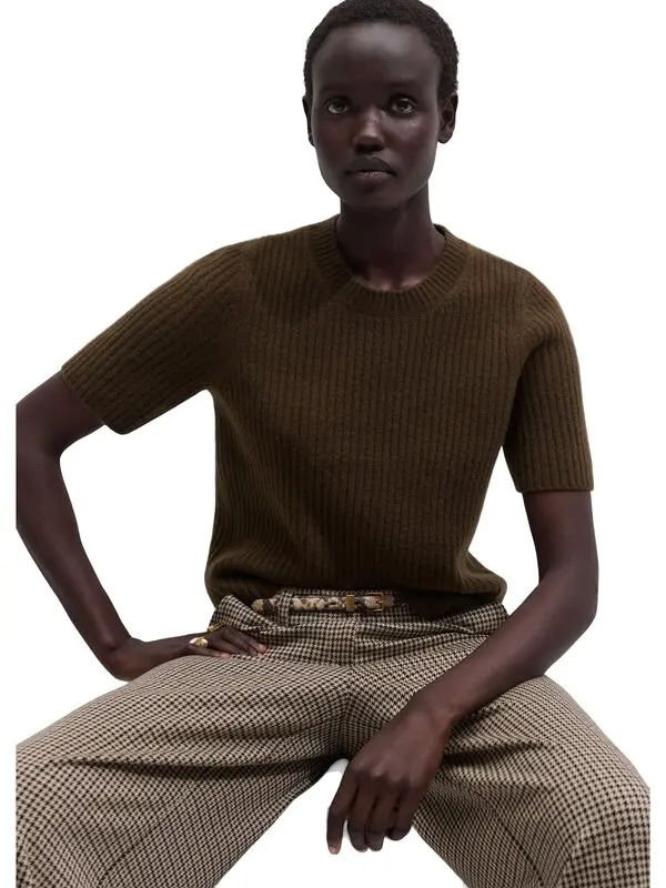 ME+EM Merino Rib Straight Knit Tee - Bronzed Brown