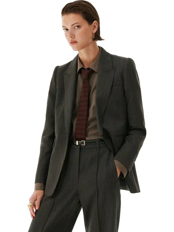 ME+EM Sharp Shoulder Blazer - Grey Multi