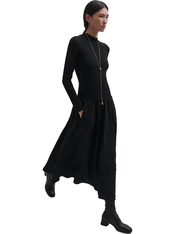 ME+EM Mixed Media Evening Maxi Dress - Black