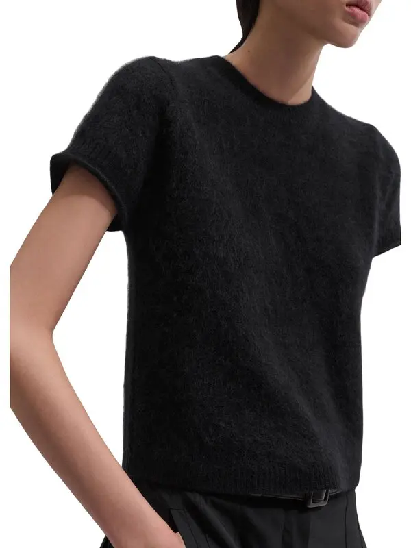 ME+EM Brushed Wool Shrunken Baby Tee - Black