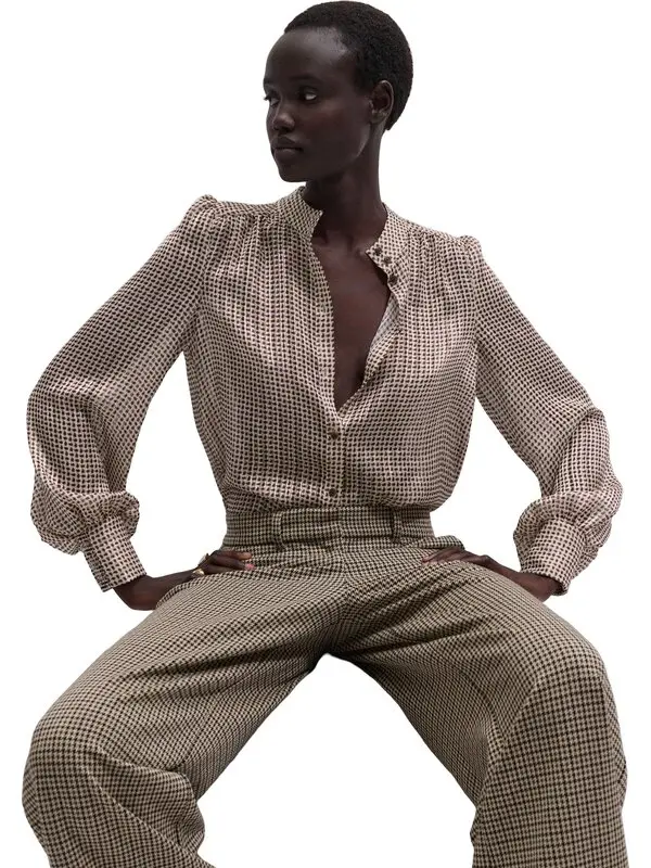 ME+EM Micro Foulard Print Blouse + Tie - Light Cream Multi